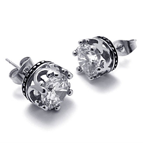 Titanium Steel Transparent Cz Crown Shape Studs For One Pair on Luulla