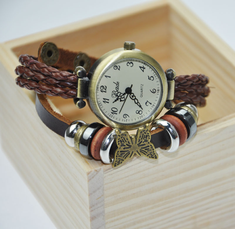 Dark Brown Leather Wrap Watch With Butterfly Pendant on Luulla